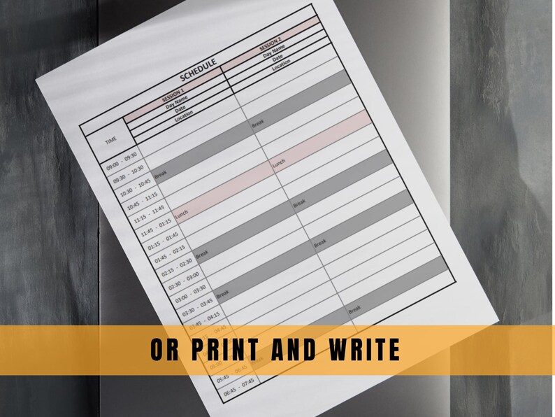 Schedule Template, PDF and Excel Format, Fully Editable and Printable ...