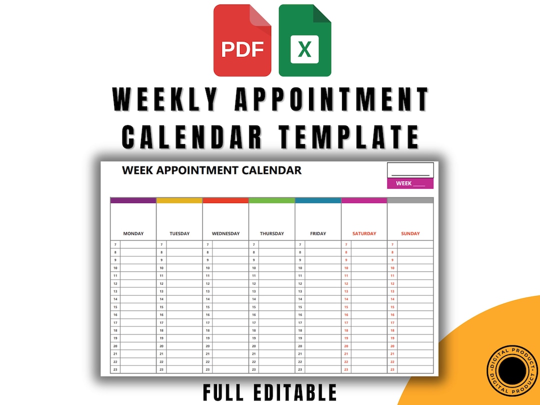 Weekly Appointment Calendar Template, PDF and Excel Format Fully ...