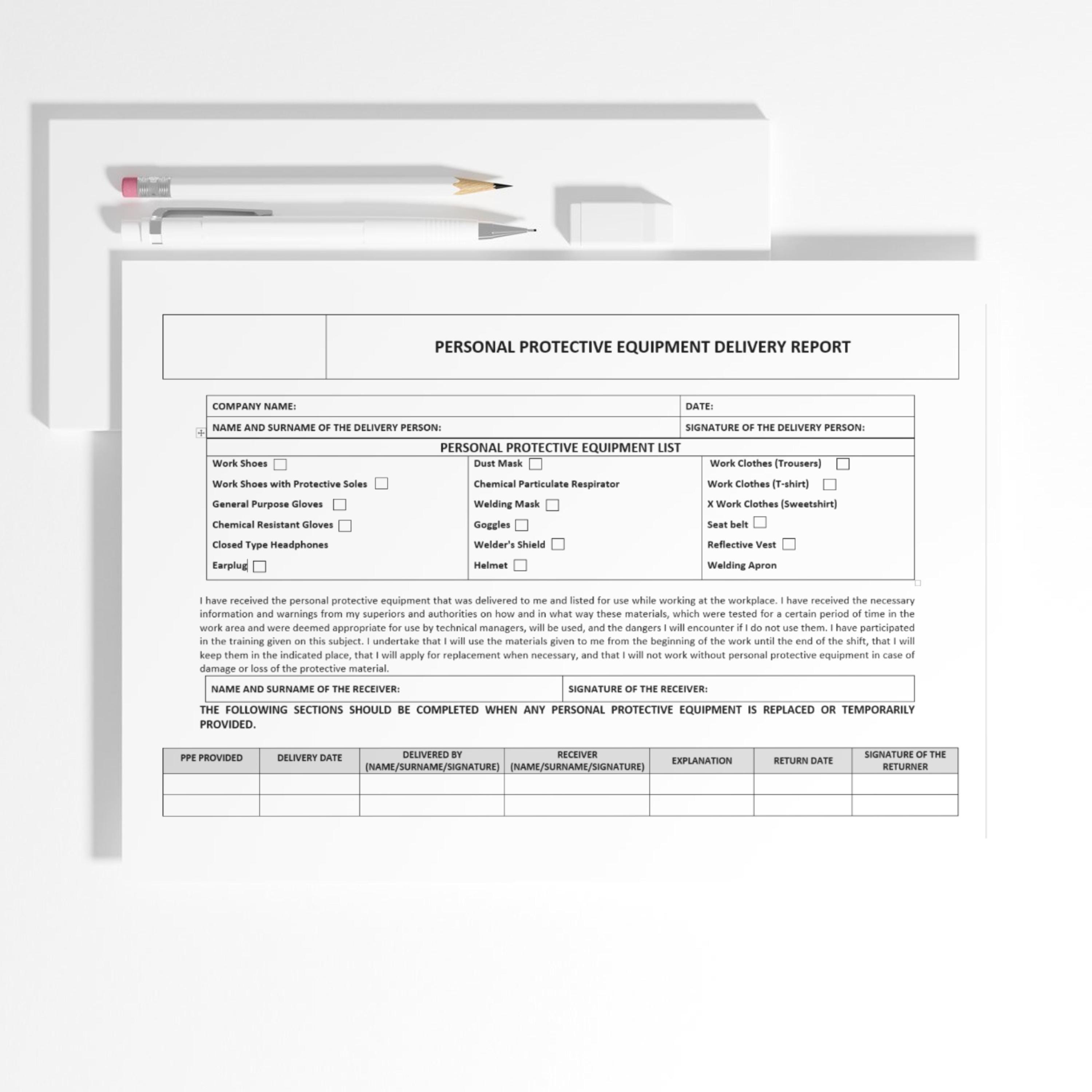 Personal Protective Equipment (PPE) Delivery Form, ISO 9001 & 45001 ...