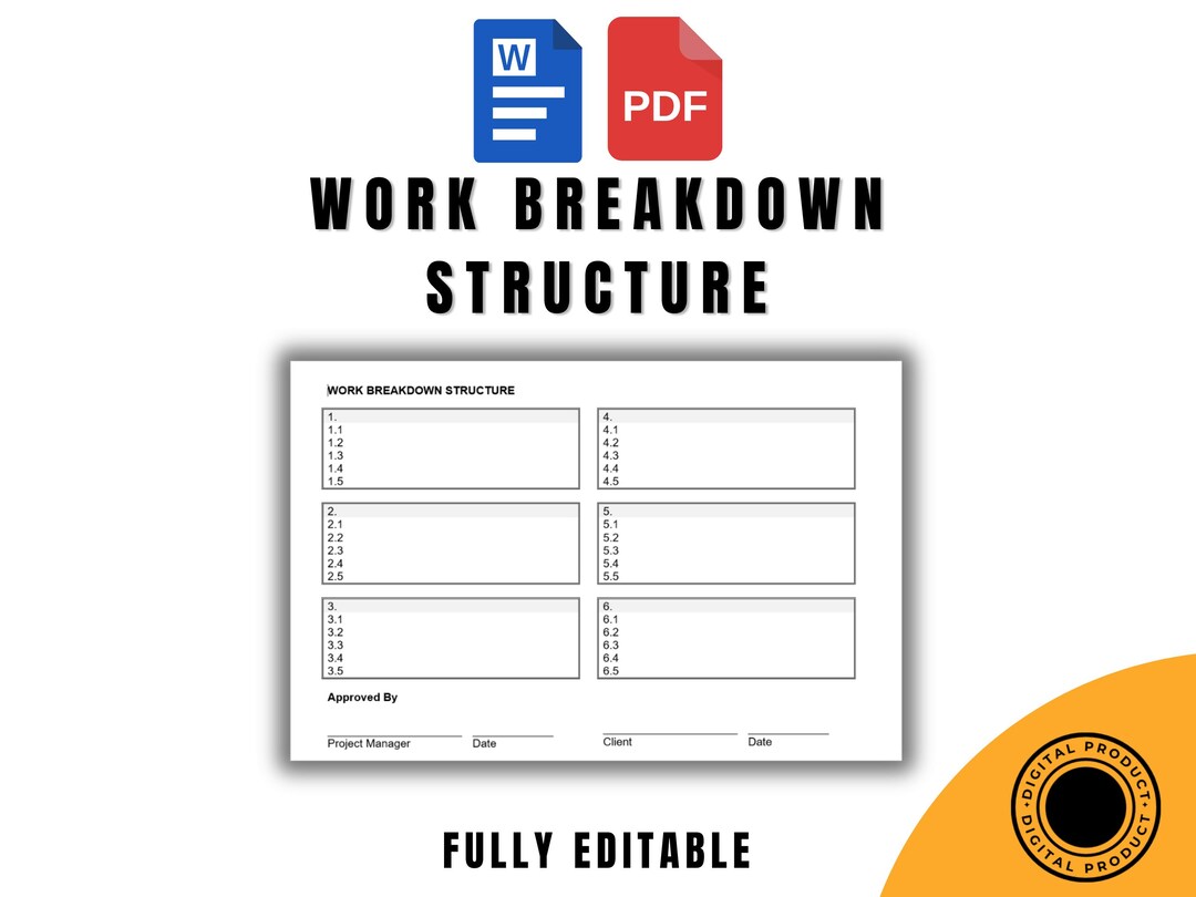 Work Breakdown Structure Template, Editable PDF and Word Format ...