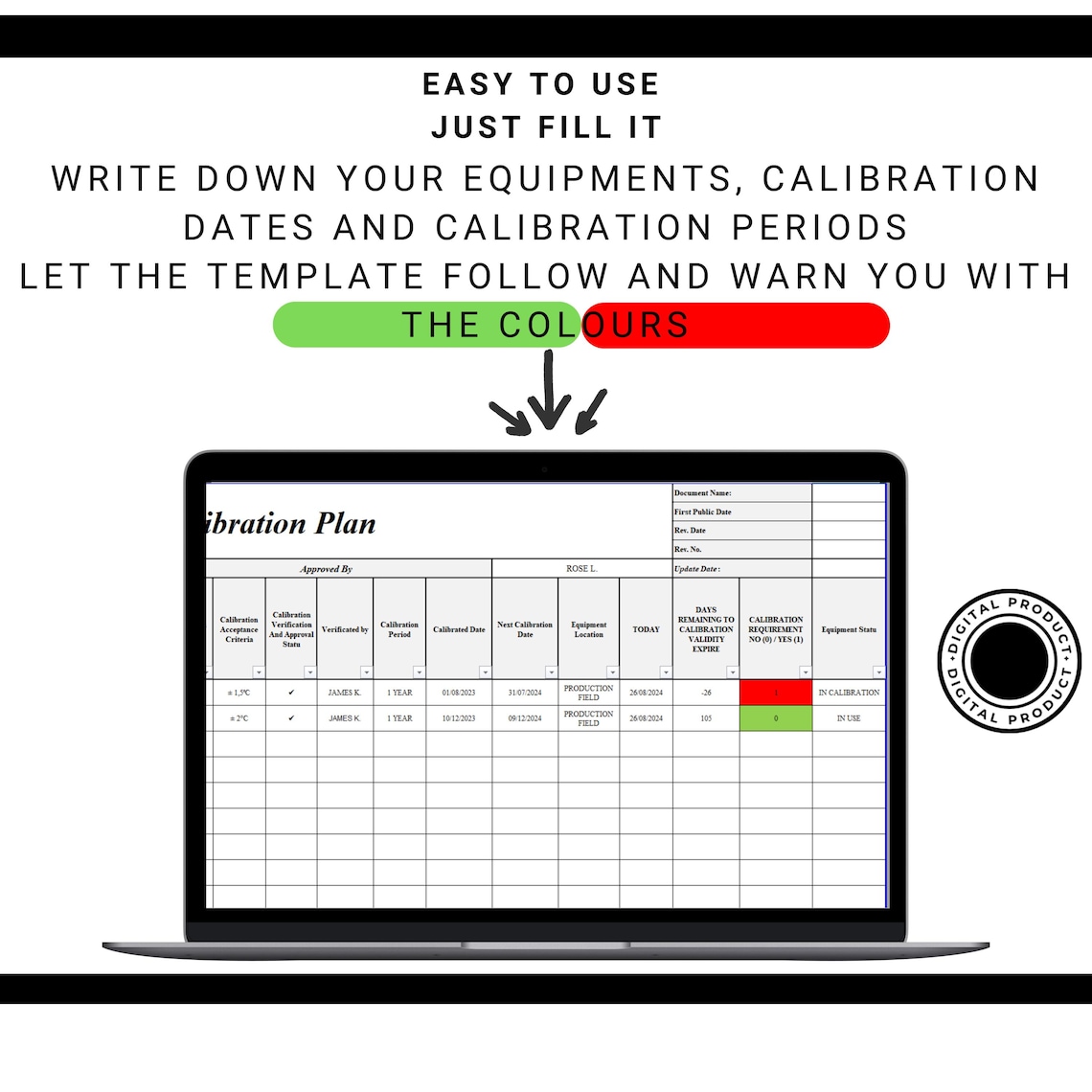 Calibration Tracker Template, Automated Color Change for Expired Dates ...