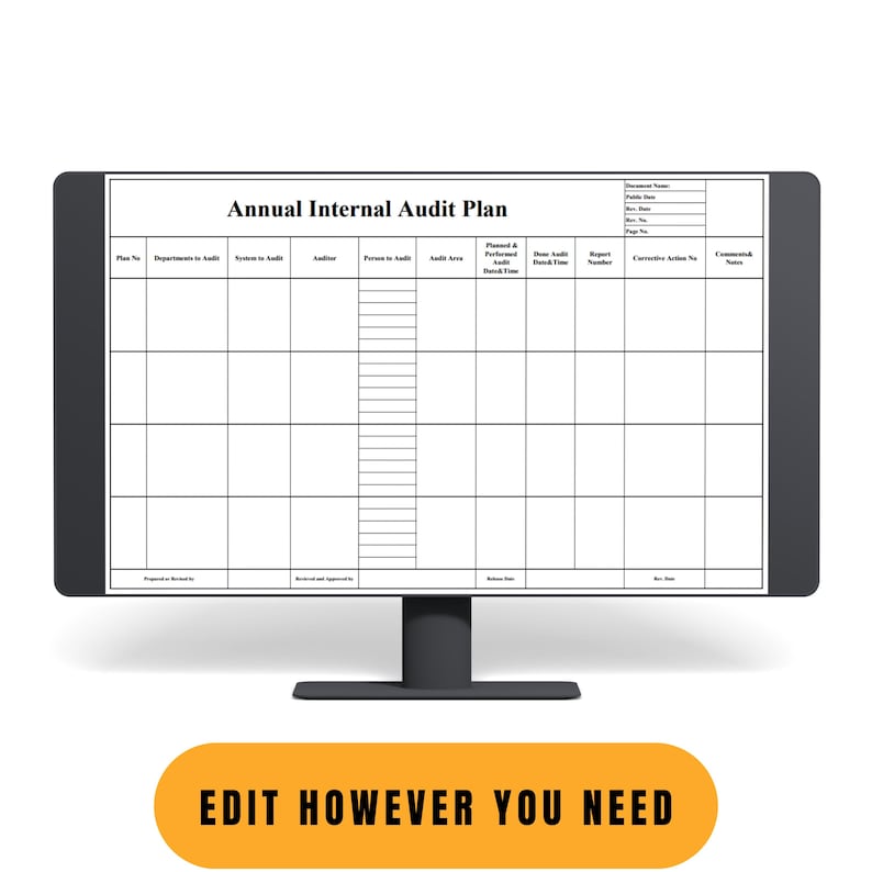 Internal Audit Plan Template, ISO 9001 Compliant, Excel and PDF Formats ...