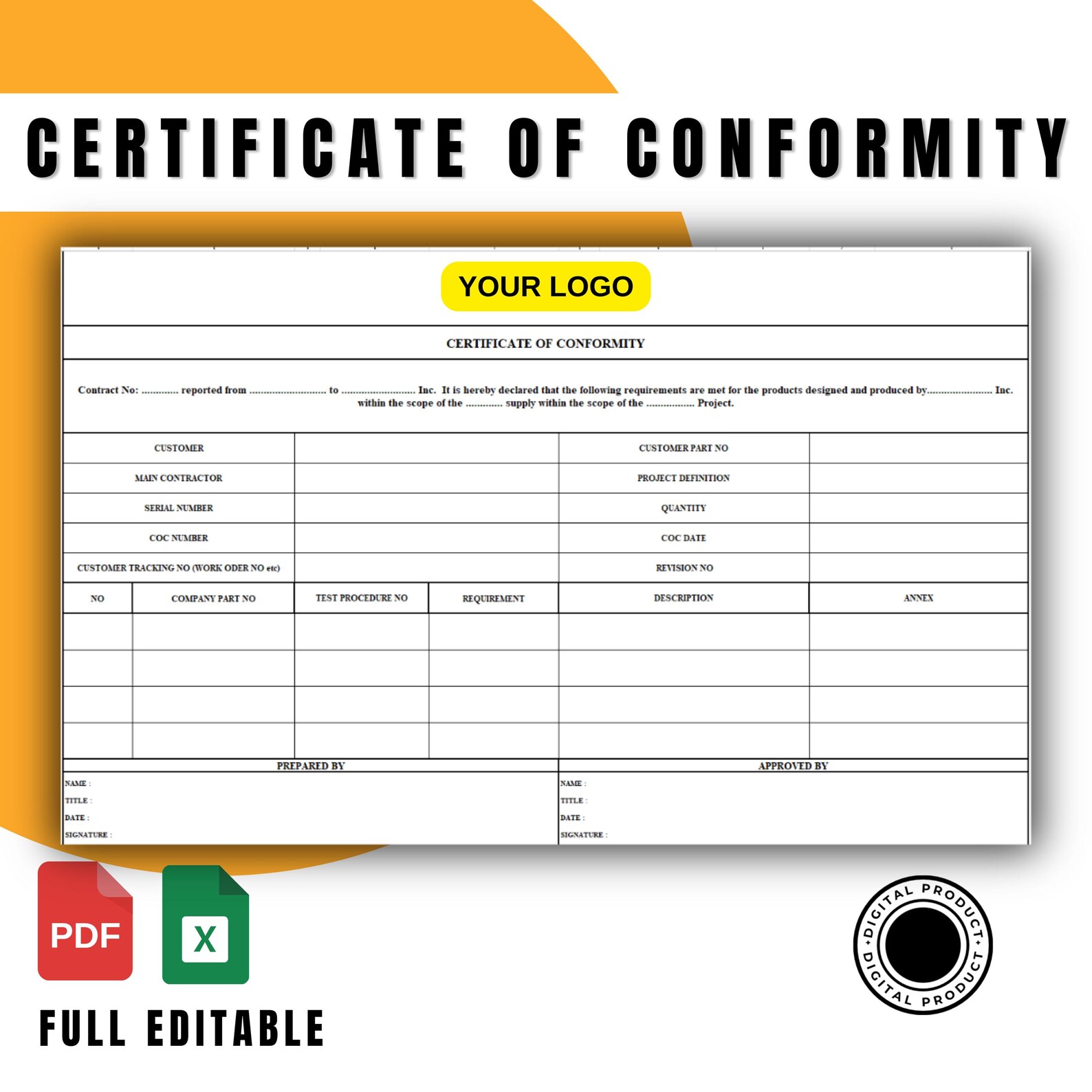 EXCEL & PDF in 1 Price Certificate of Conformity Template,compliance ...