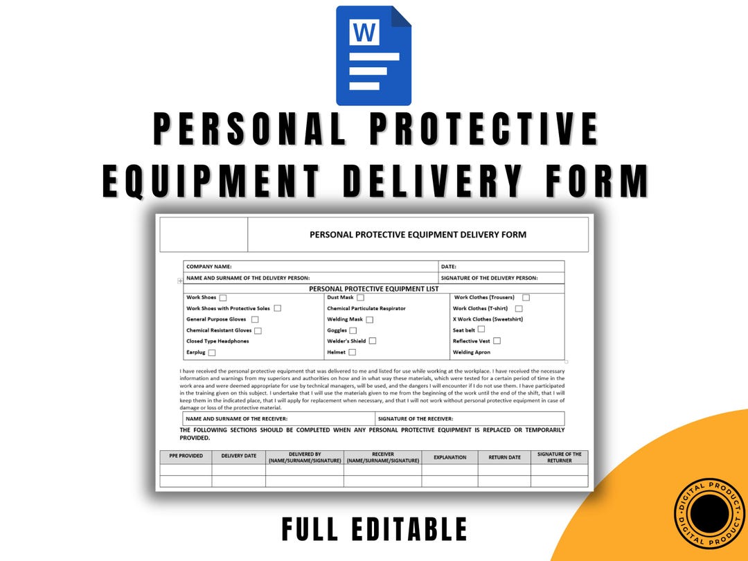 Personal Protective Equipment (PPE) Delivery Form, ISO 9001 & 45001 ...