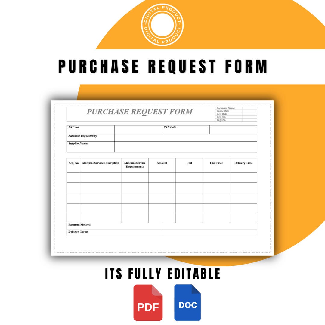 Purchase Request Form Template, Editable & Printable, ISO 9001 ...