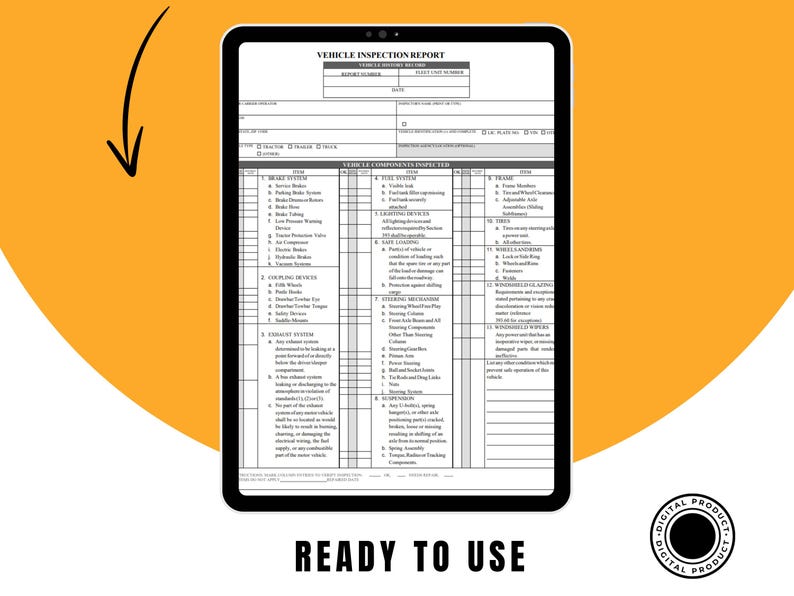 Vehicle Inspection Form, Word and PDF Format, Fully Editable and Printable, Customizable ...