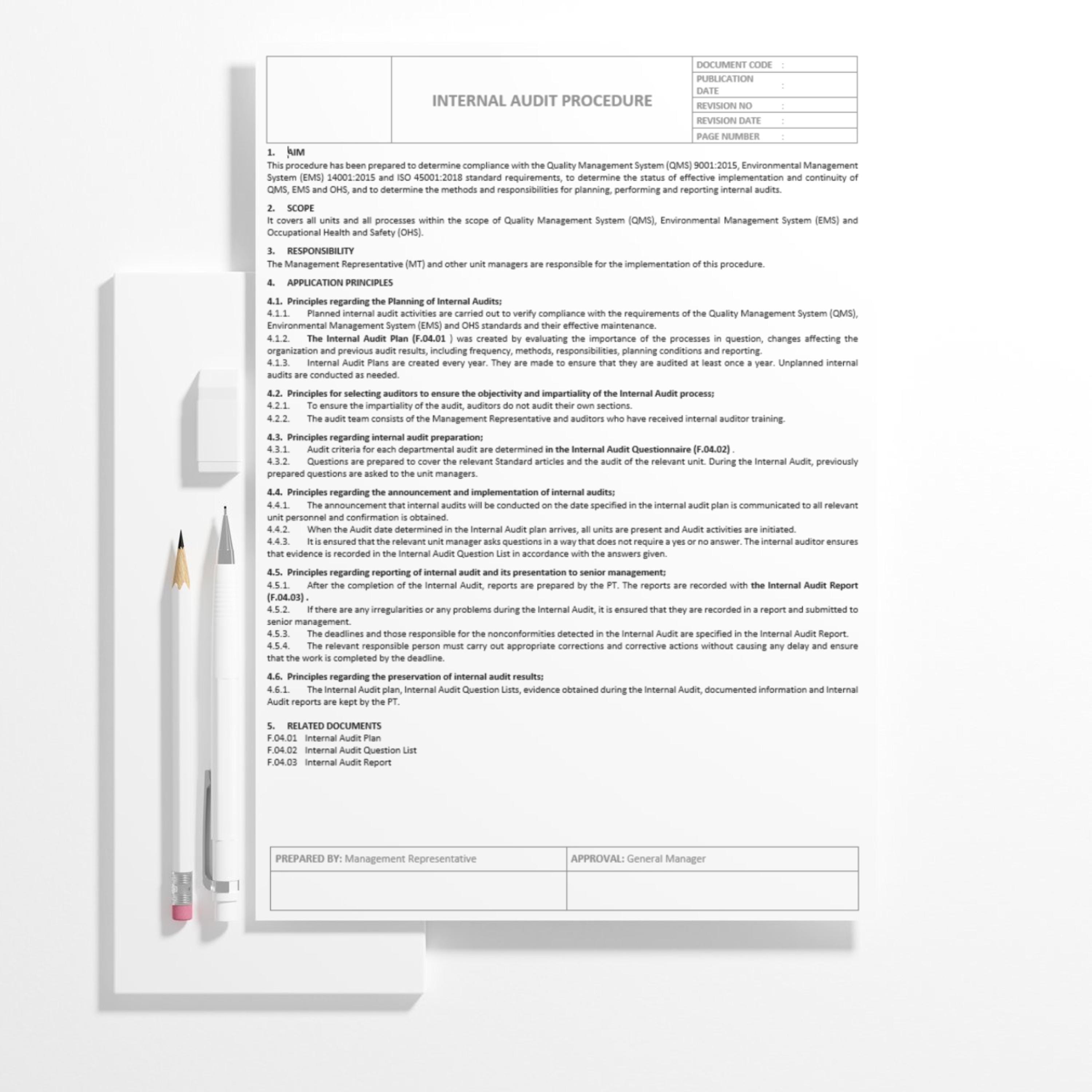 Internal Audit Procedure Template, ISO 9001, 14001, and 45001 Compliant ...
