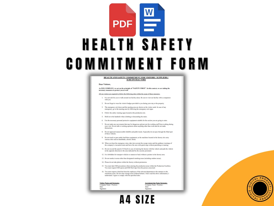 Health Safety Commitment Form for Visitors, Suppliers Subcontractors ...