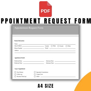 Appointment Request Form, A4 PDF Format, Professional and Comprehensive Template, Editable and ...