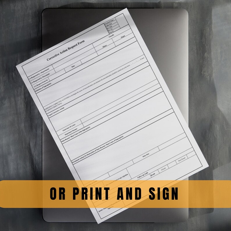 Corrective Action Request Form Template, ISO 9001 Compliant, Editable ...