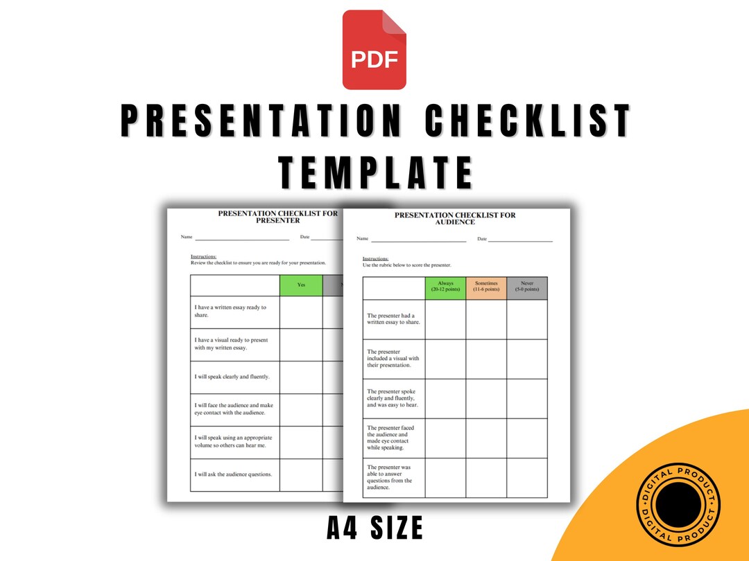 Presentation Checklist Template, PDF Format, Printable and Easy-to-use ...
