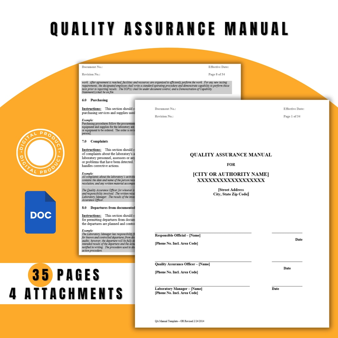 Quality Assurance Manual, ISO 9001 Compliant, Fully Customizable Word ...