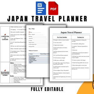Japan Travel Planner Template, Printable PDF & Word Format, Japan Trip ...