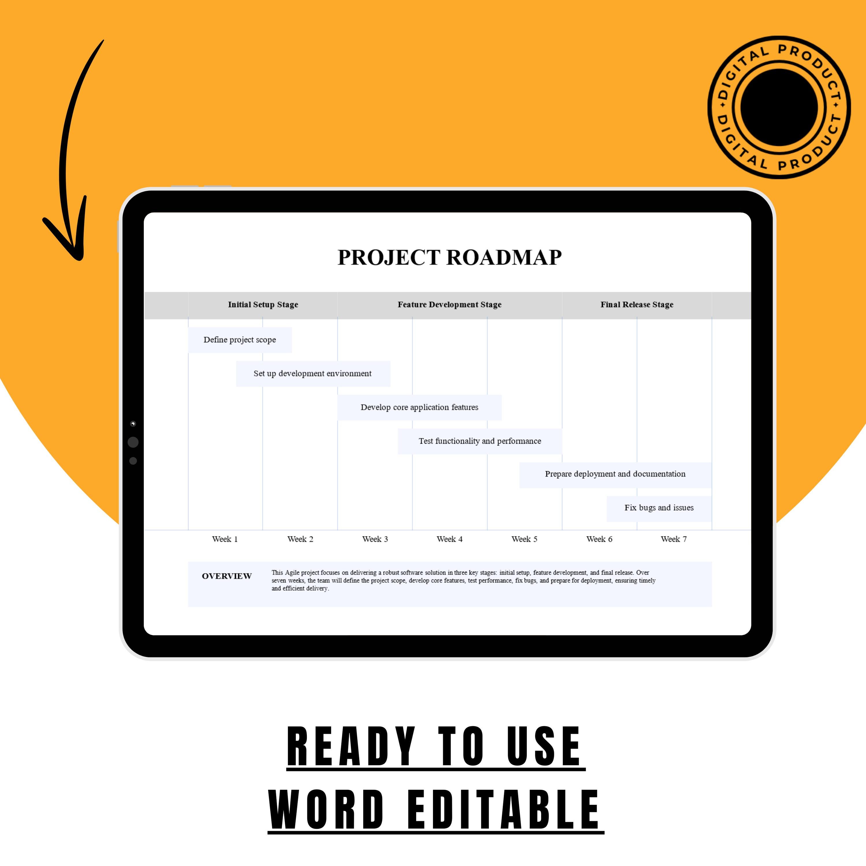 Project Roadmap Template, Word Format, Agile Focused, Customizable ...