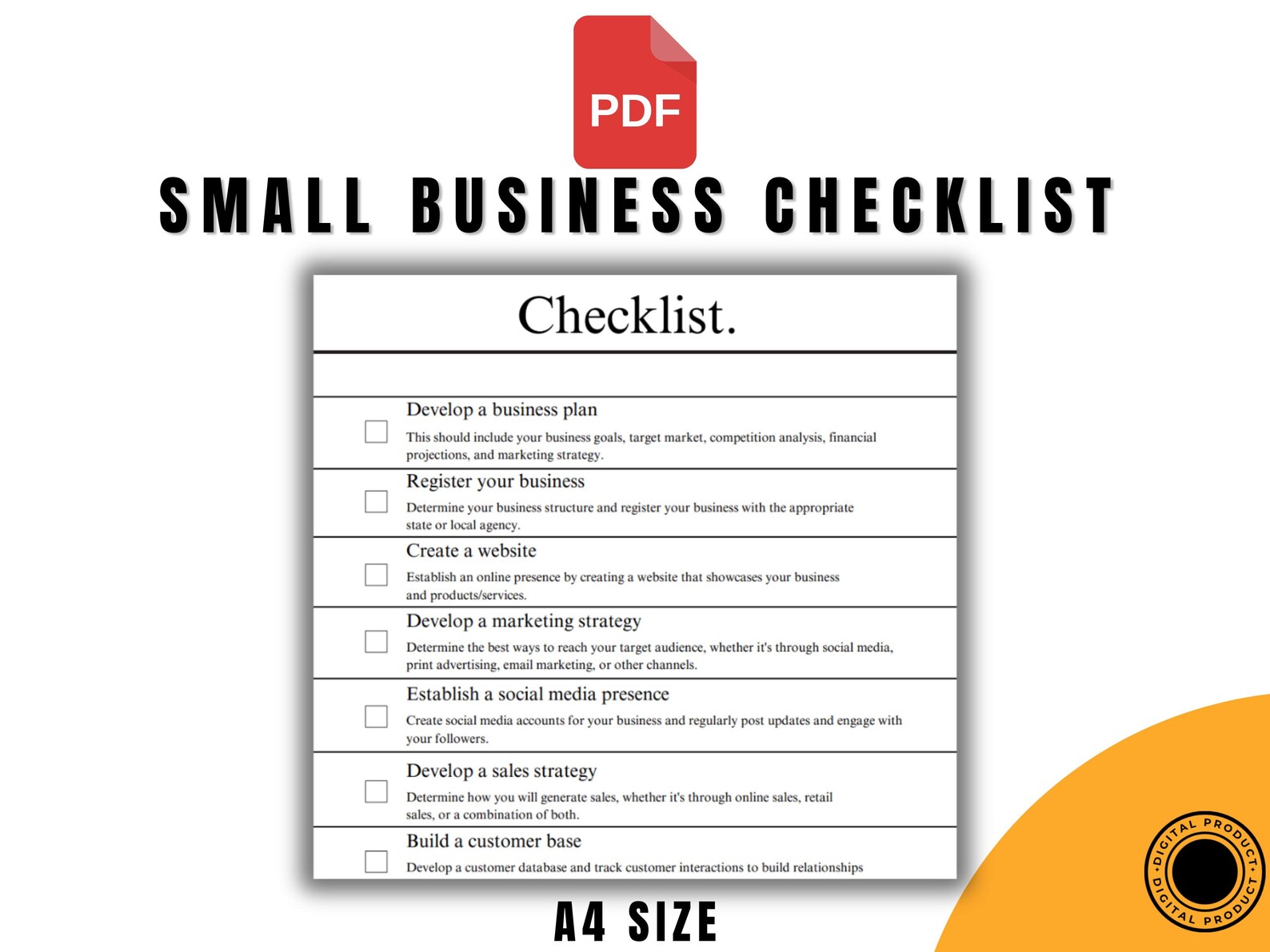 Small Business Checklist PDF, Essential Startup Guide, A4 Planner, New ...