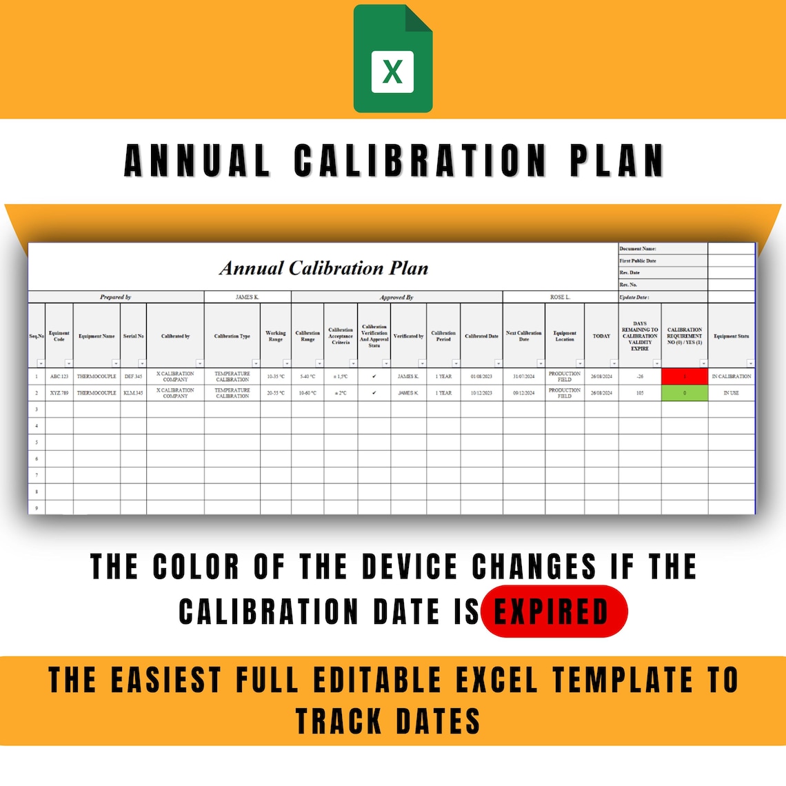 Calibration Tracker Template, Automated Color Change for Expired Dates ...