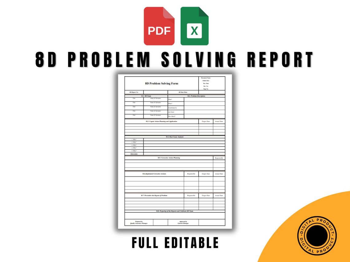 8D Problem Solving Report, Checklist, Root Cause Analysis Template ...