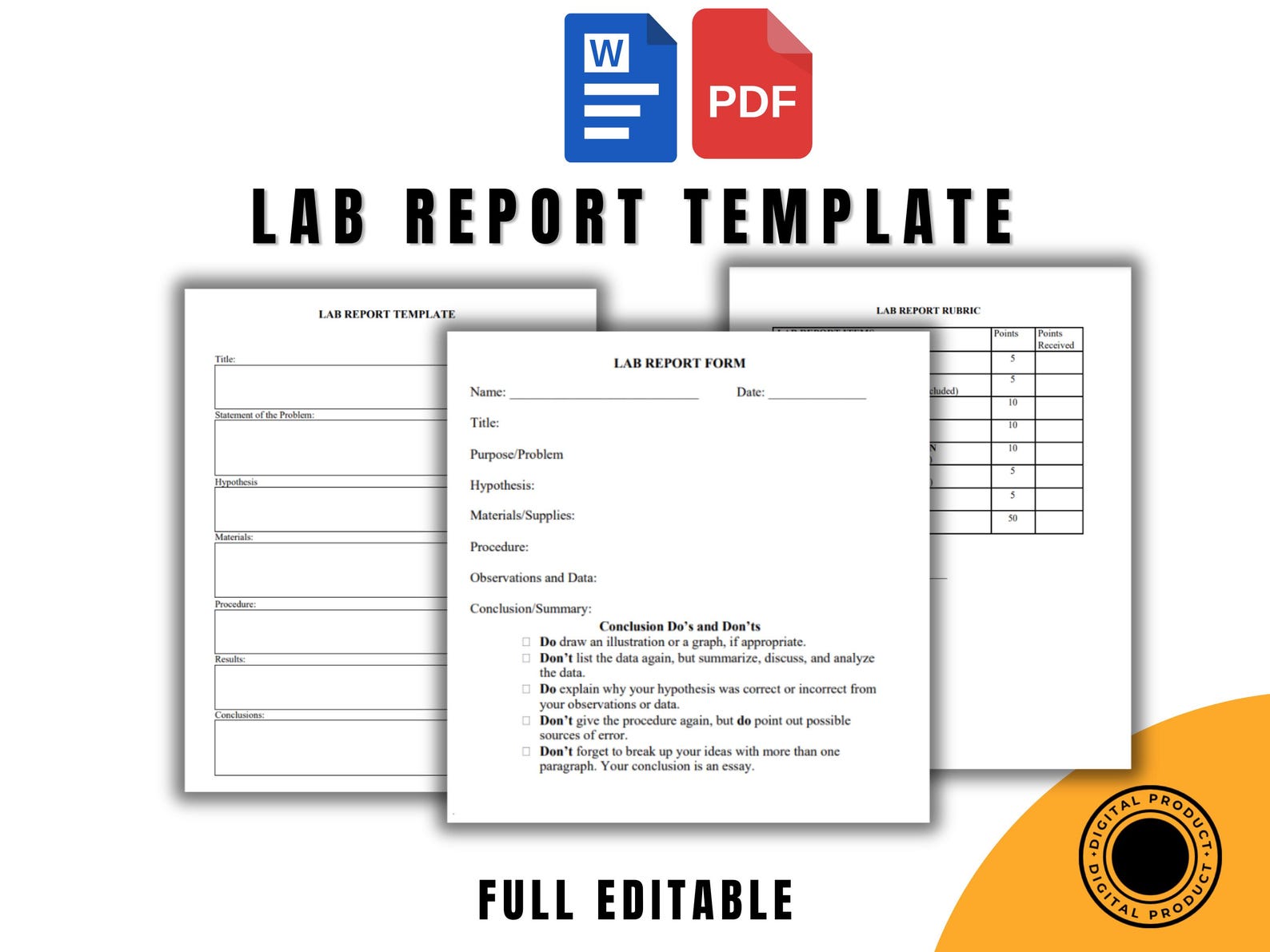 Lab Report Template, Word and PDF Format, Fully Editable and Printable ...