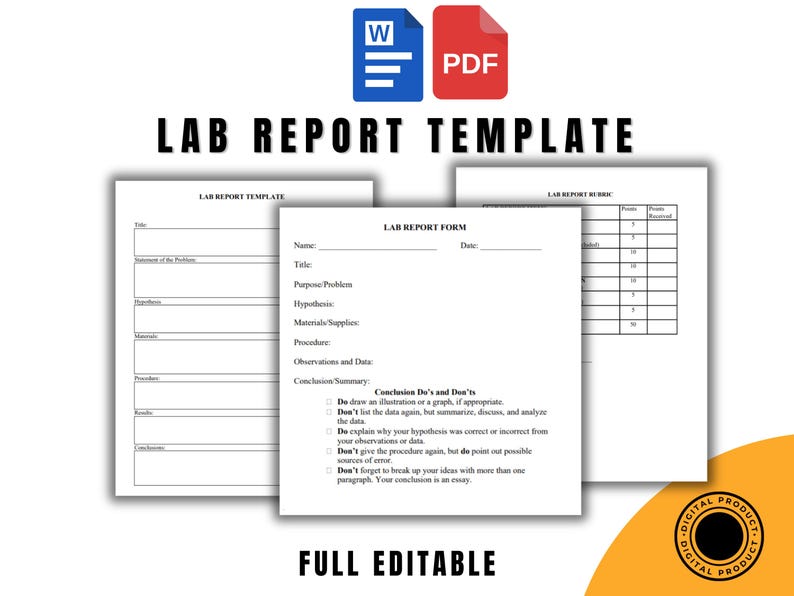 Lab Report Template, Word and PDF Format, Fully Editable and Printable ...