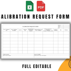 Calibration Request Form Template – ISO 9001 QA Tool – Editable Excel and Printable PDF – With ...