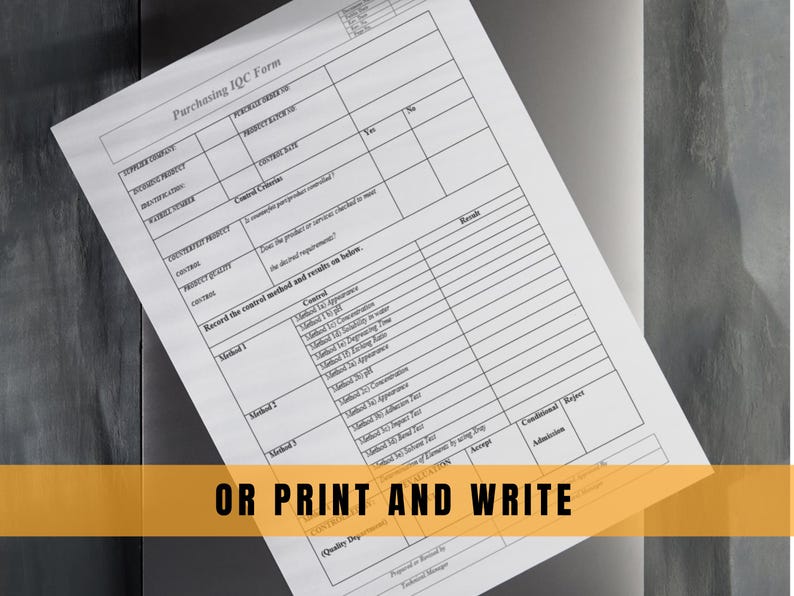 Incoming Quality Control Checklist Form, Editable Supplier Product ...