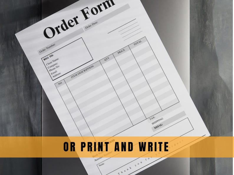 Order Form Template PDF, Fully Printable Order Sheet, Professional ...