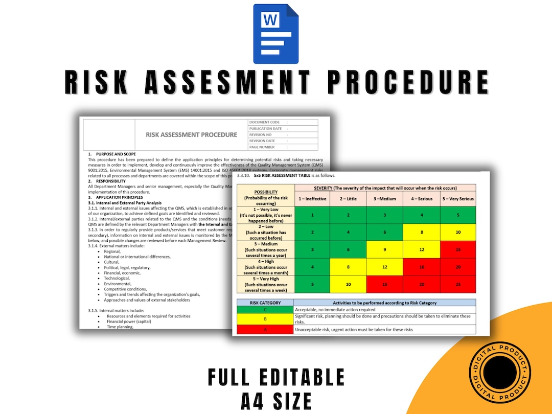 Risk Assessment Procedure, ISO 9001, 14001, 45001 Compliant, Word ...