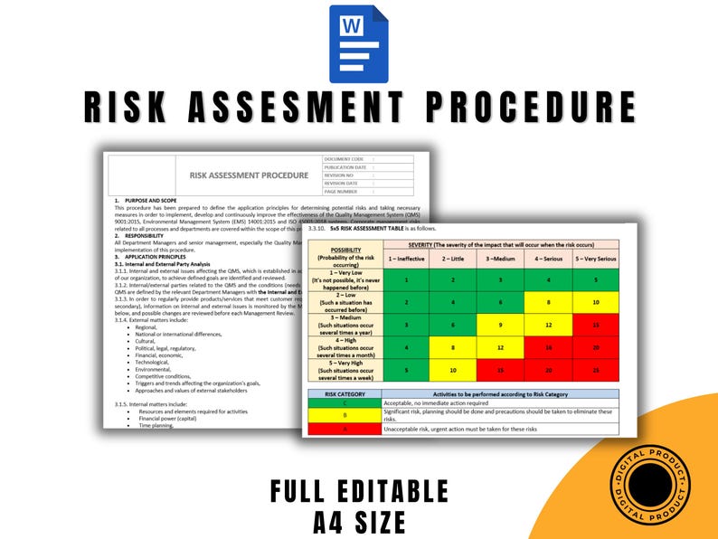 Risk Assessment Procedure, ISO 9001, 14001, 45001 Compliant, Word ...