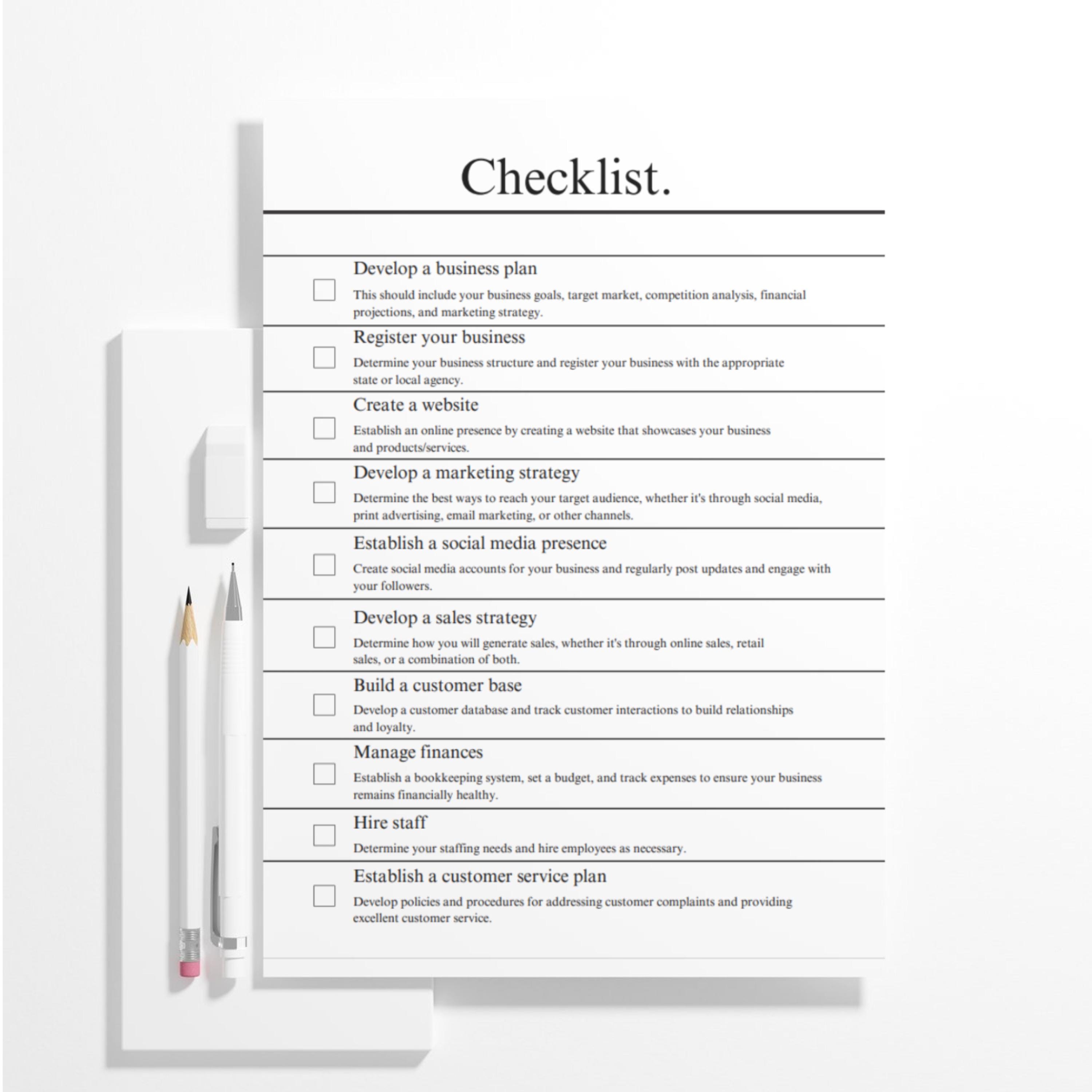 Small Business Checklist PDF, Essential Startup Guide, A4 Planner, New ...