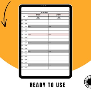 Schedule Template, PDF and Excel Format, Fully Editable and Printable ...