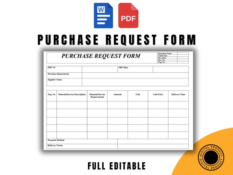 Purchase Request Form Template, Editable & Printable, ISO 9001 ...