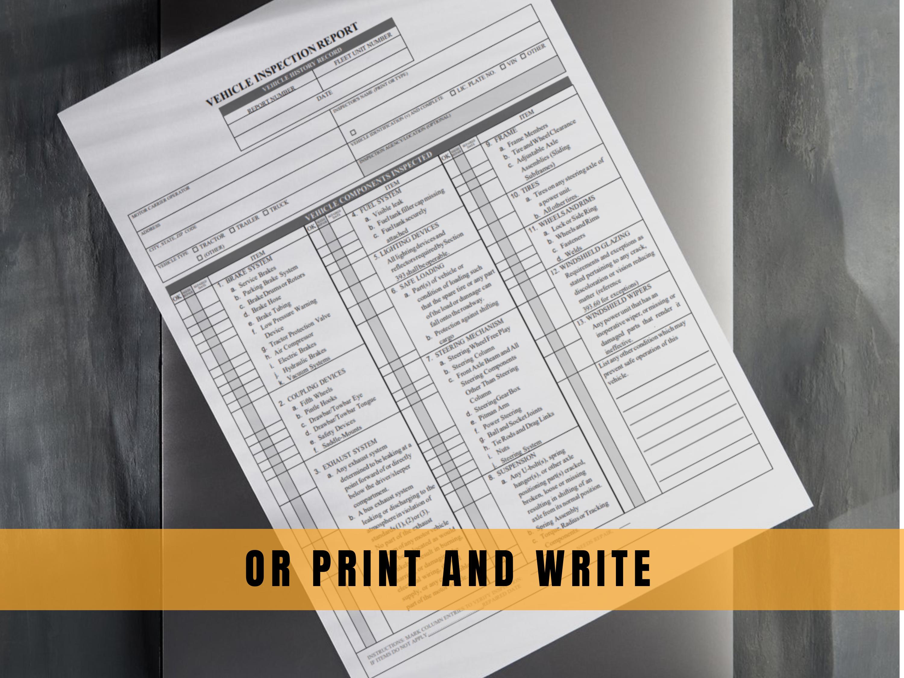 Vehicle Inspection Form, Word and PDF Format, Fully Editable and ...