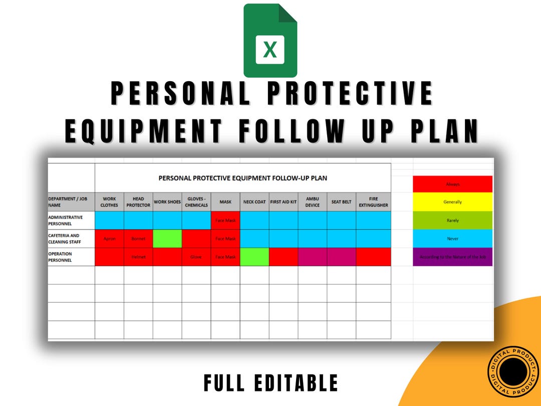 PPE Follow-up Plan, ISO 9001 & 45001 Compliant, Excel Format ...