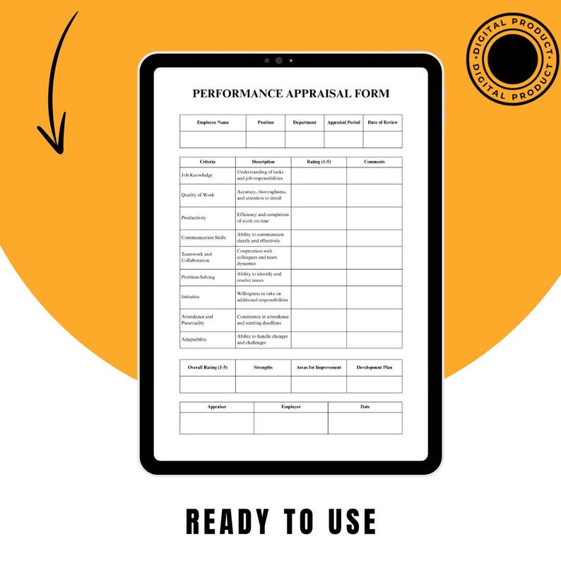 Performance Appraisal Form, A4 PDF Format, Professional and ...
