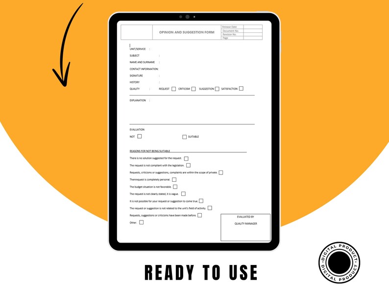 Opinion & Suggestion Form Template, ISO 9001 Compliant, Customizable ...