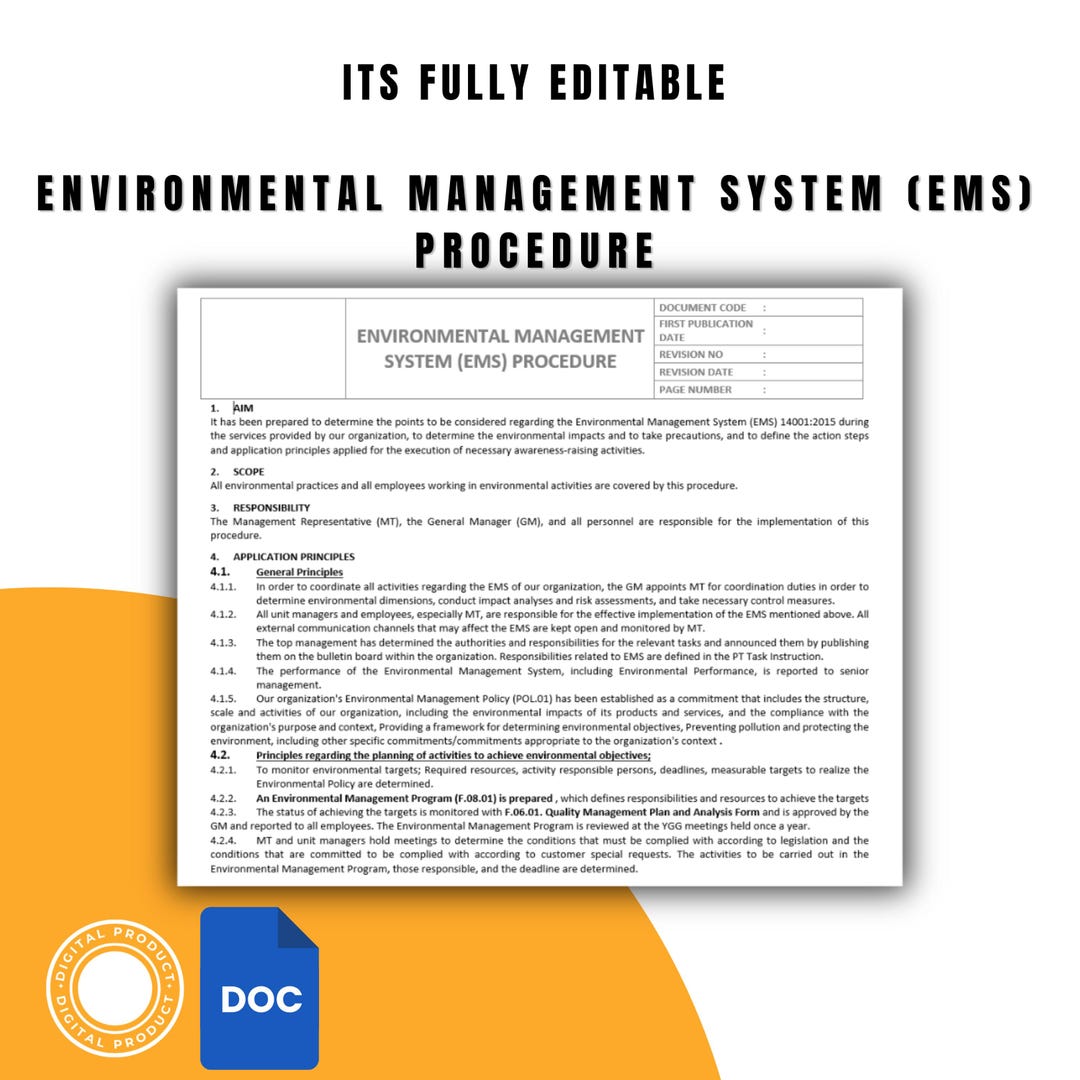 Environmental Management System EMS Procedure, ISO 14001 & 9001 ...