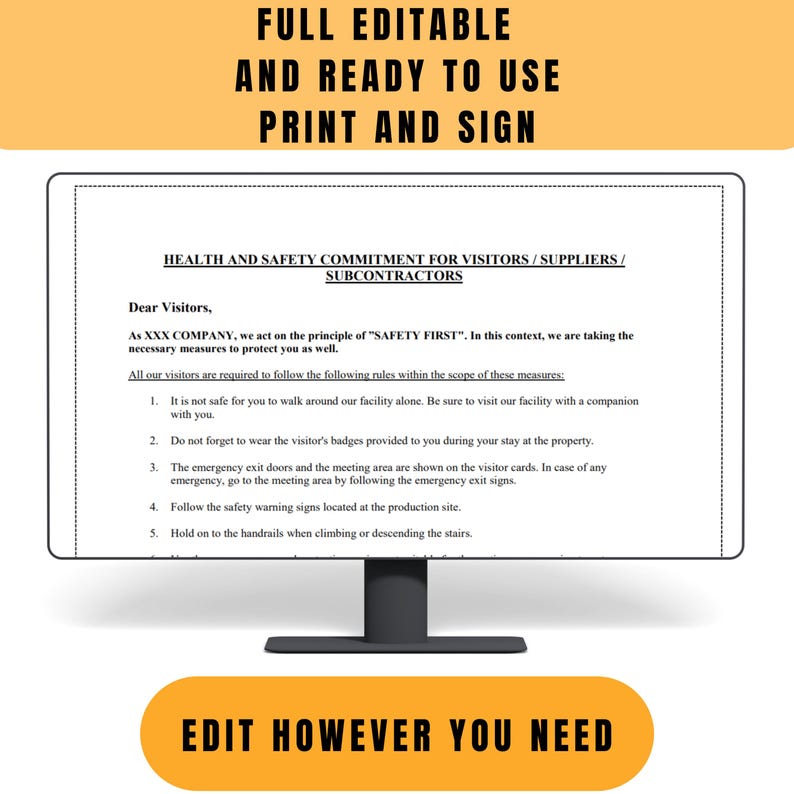 Health Safety Commitment Form for Visitors, Suppliers Subcontractors ...