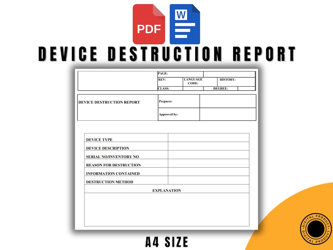 Device Destruction Report Template, Word & PDF, ISO Data Security ...