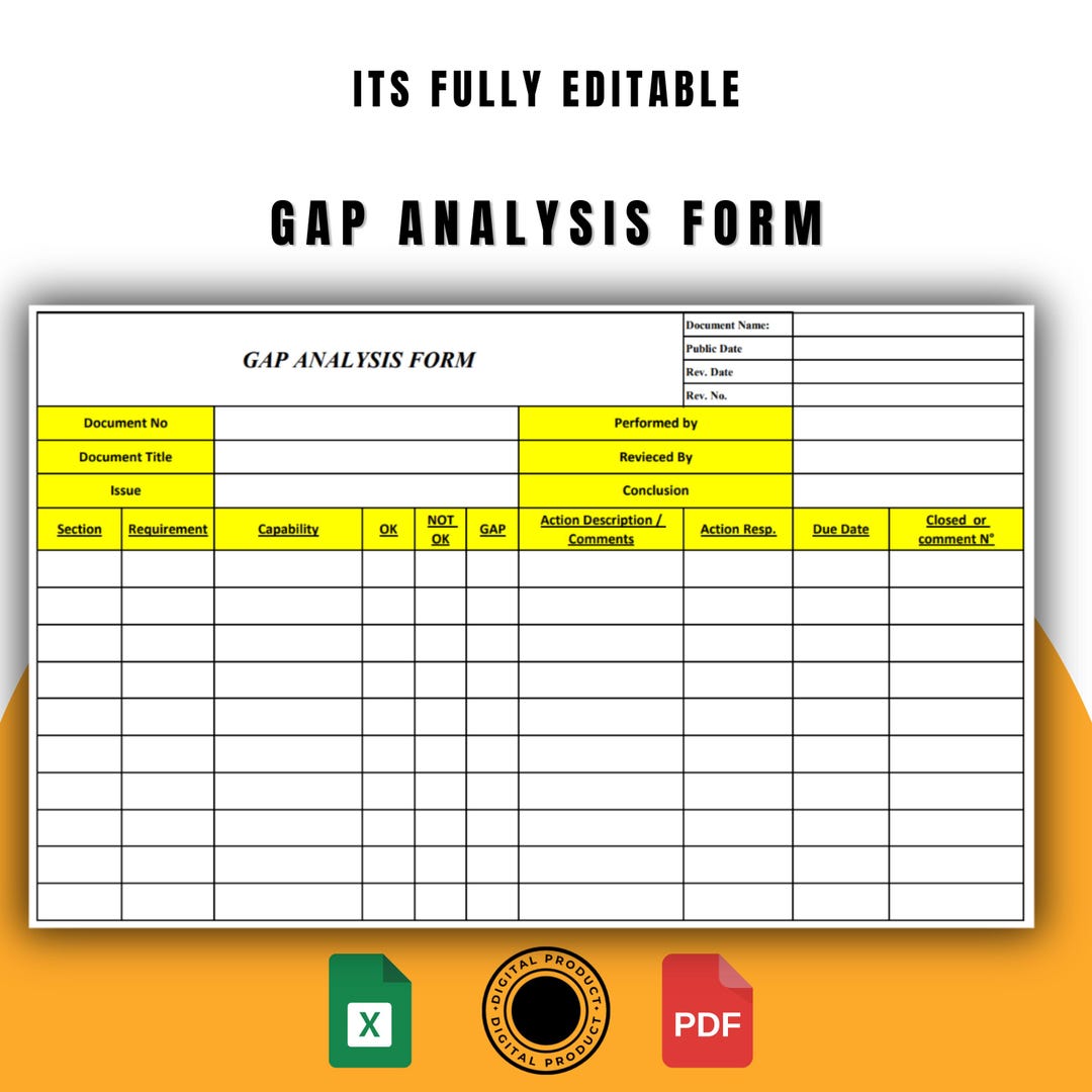 Gap Analysis Template, Editable Excel & Printable PDF Formats, ISO 9001 ...