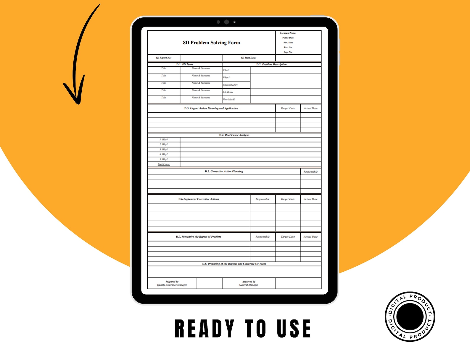 8D Problem Solving Report, Checklist, Root Cause Analysis Template ...
