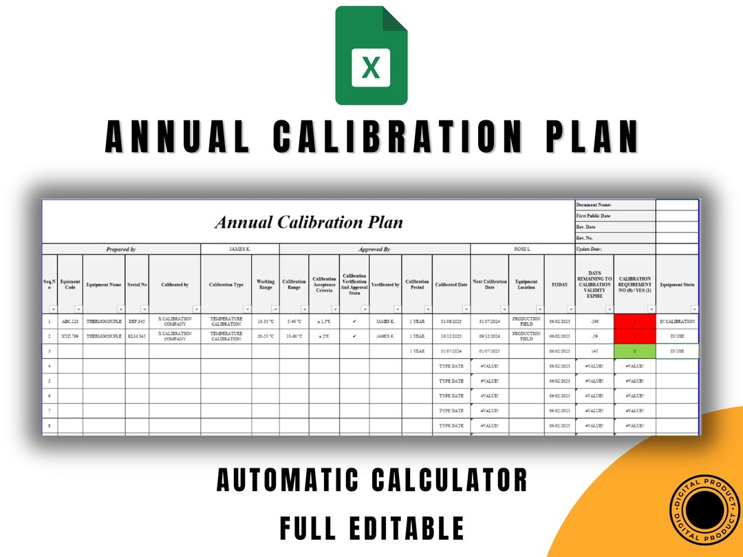 Calibration Tracker Template, Automated Color Change for Expired Dates ...