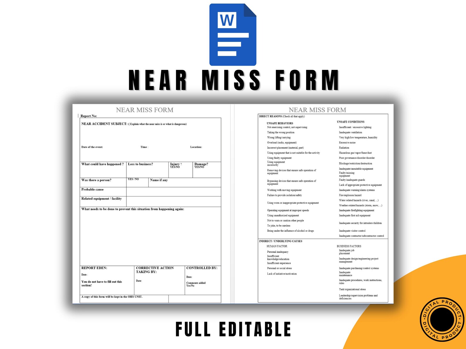 Near Miss Reporting Form Template – ISO 45001 & 14001 Safety Document ...
