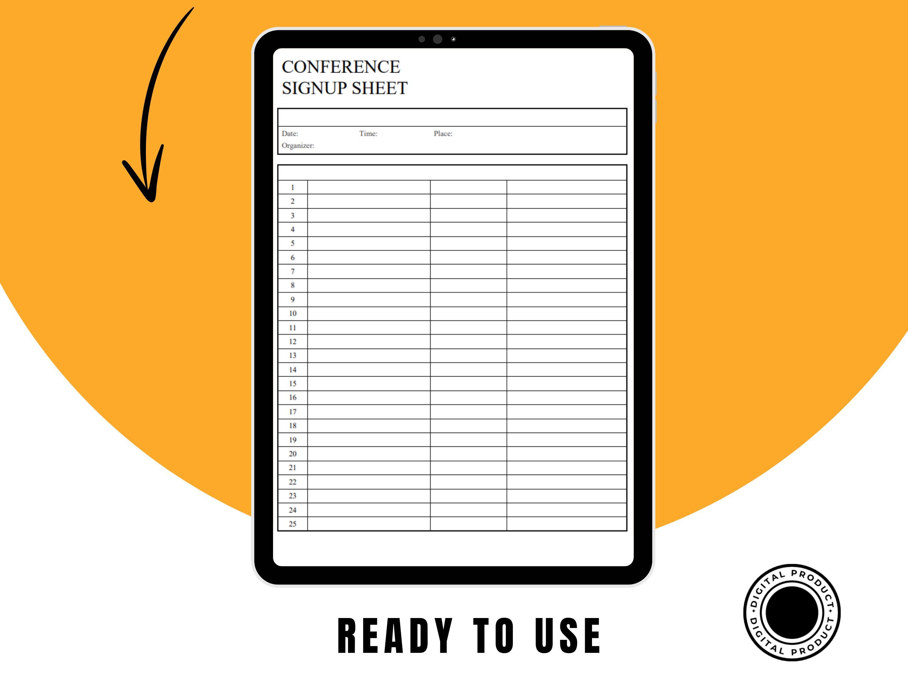 Conference Sign-up Sheet Template, Editable Word and PDF Form ...