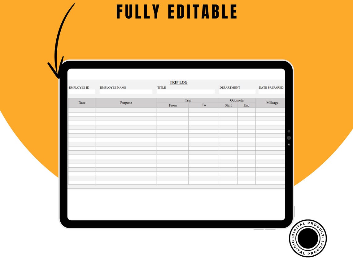 Trip Log Template PDF & Excel, Fully Editable Travel Log Sheet ...