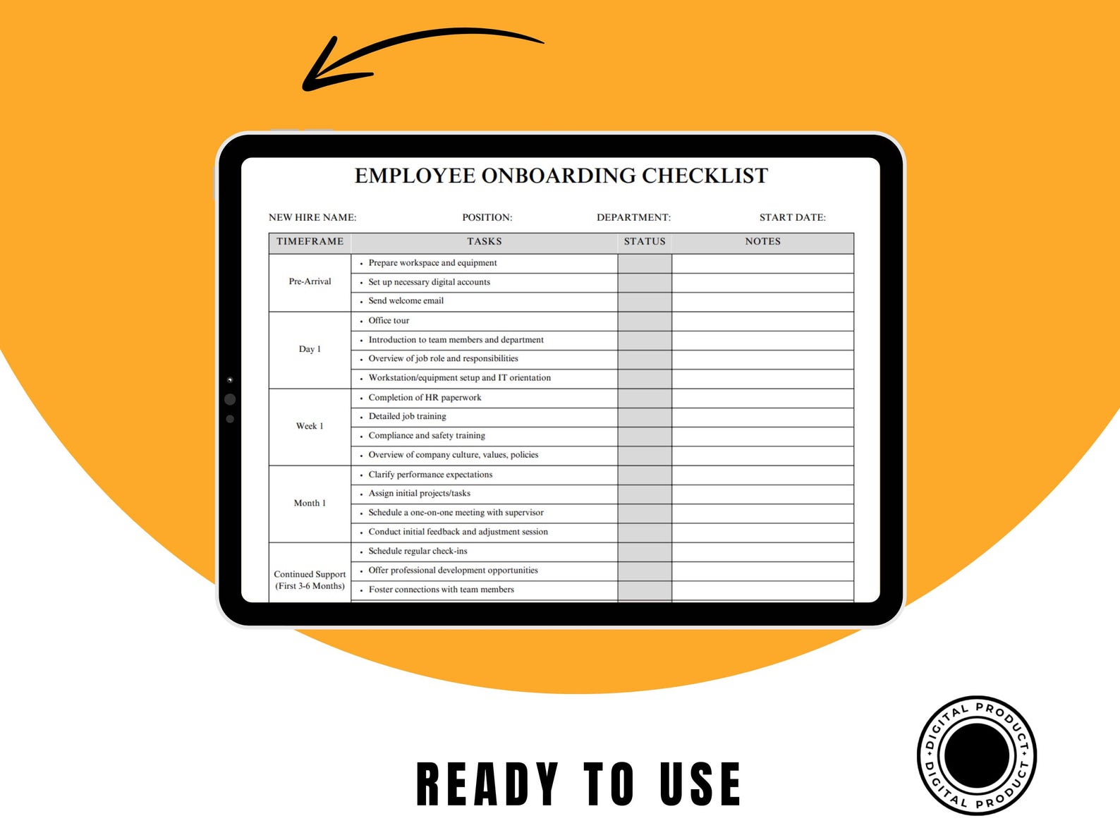 Employee Onboarding Checklist Template, PDF Format, Printable and Easy ...