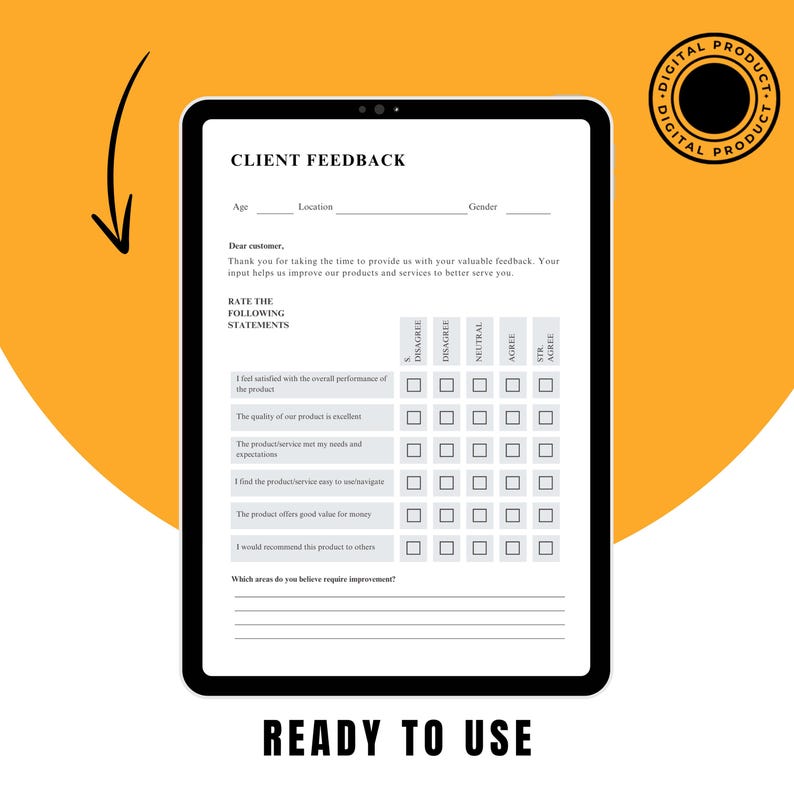 Client Feedback Form Template A4 PDF, Printable Editable Survey Sheet ...