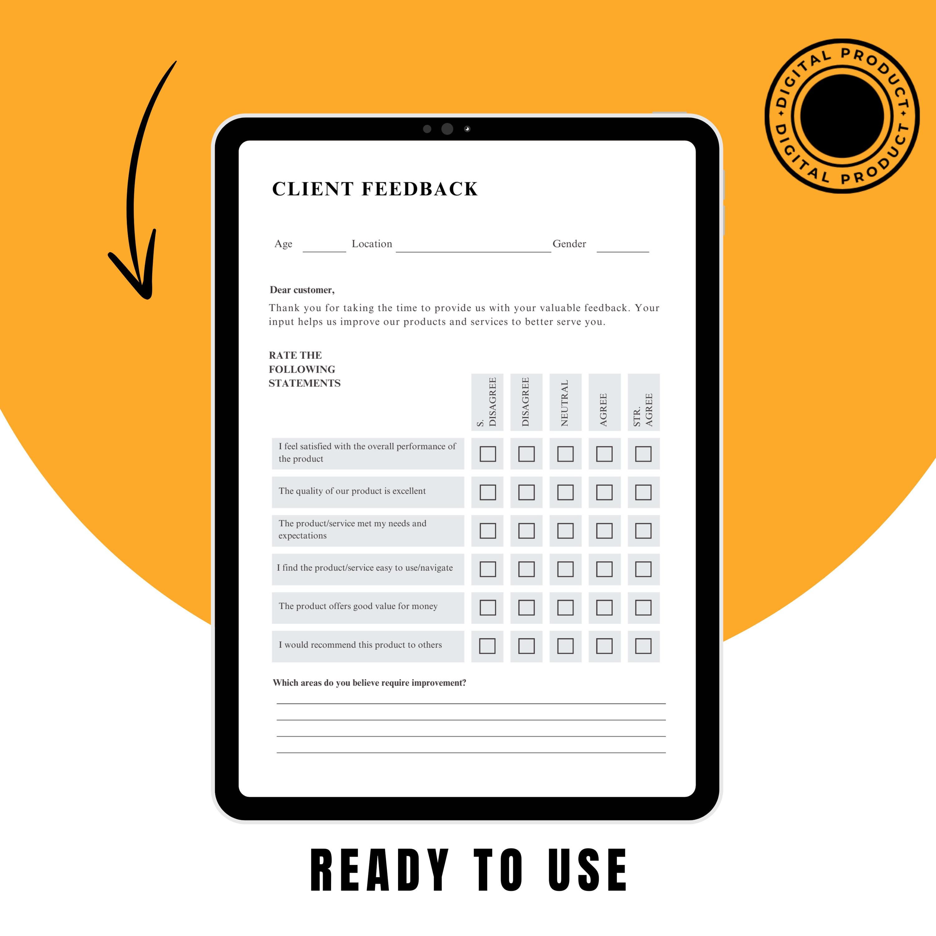 Client Feedback Form Template A4 PDF, Printable Editable Survey Sheet ...