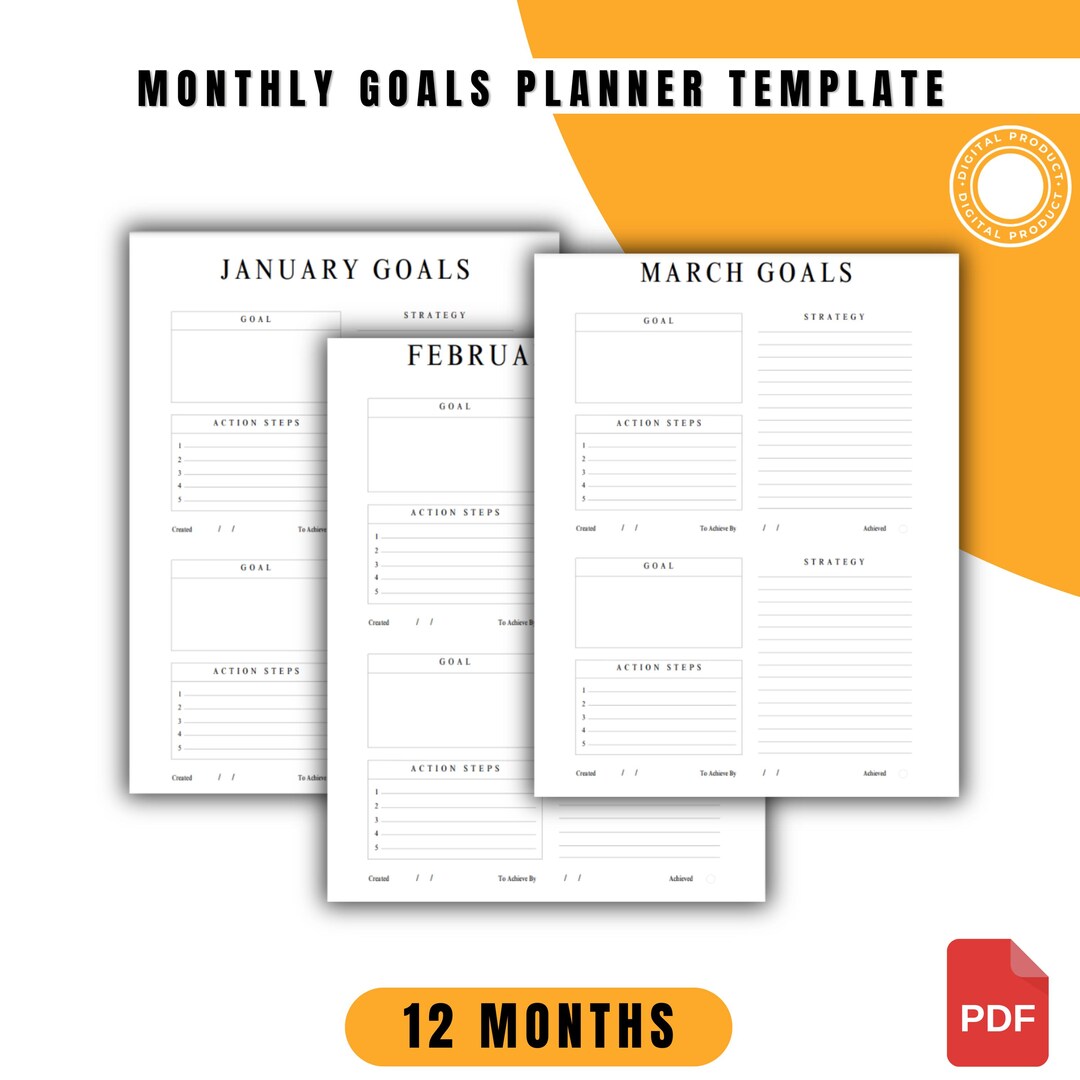 Monthly Goals Planner Template PDF, A4 Printable Format, Goal Setting ...