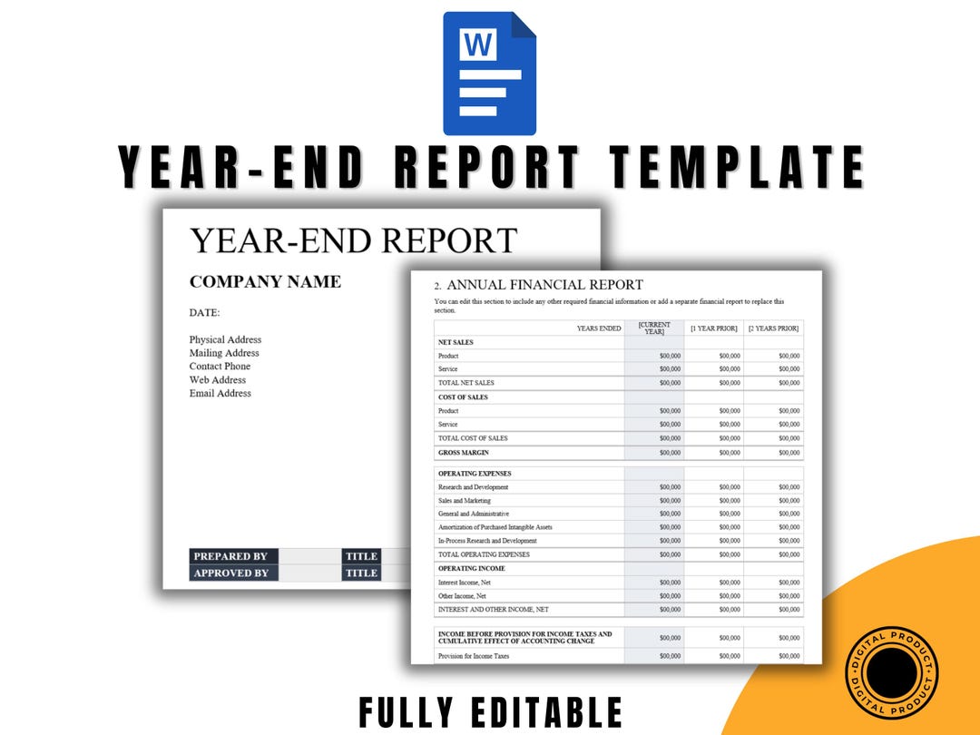 Year-end Report Template, Word Format, Fully Editable and Printable ...