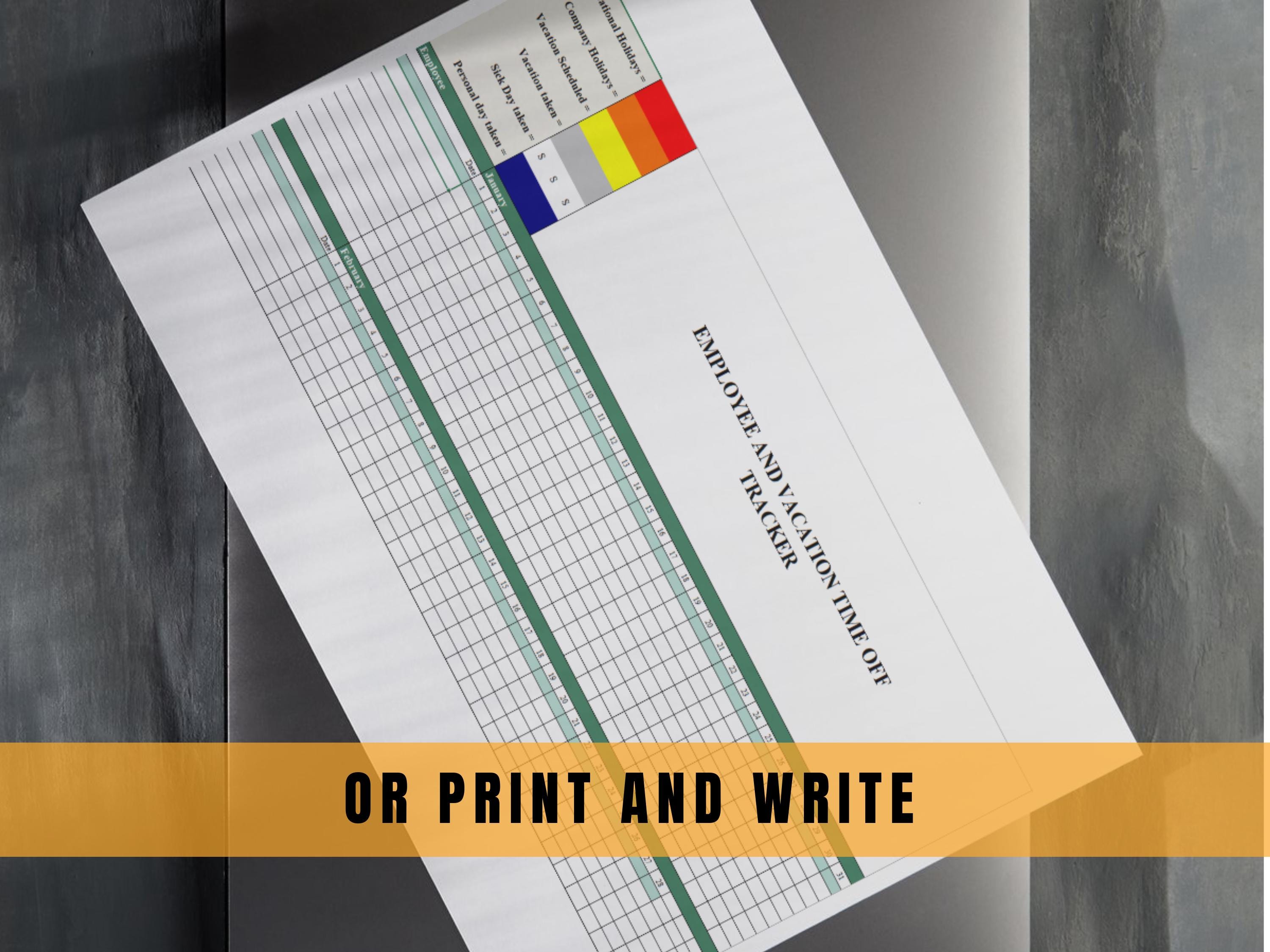 Employee Time off Tracker Template, Excel Format, Fully Editable With ...